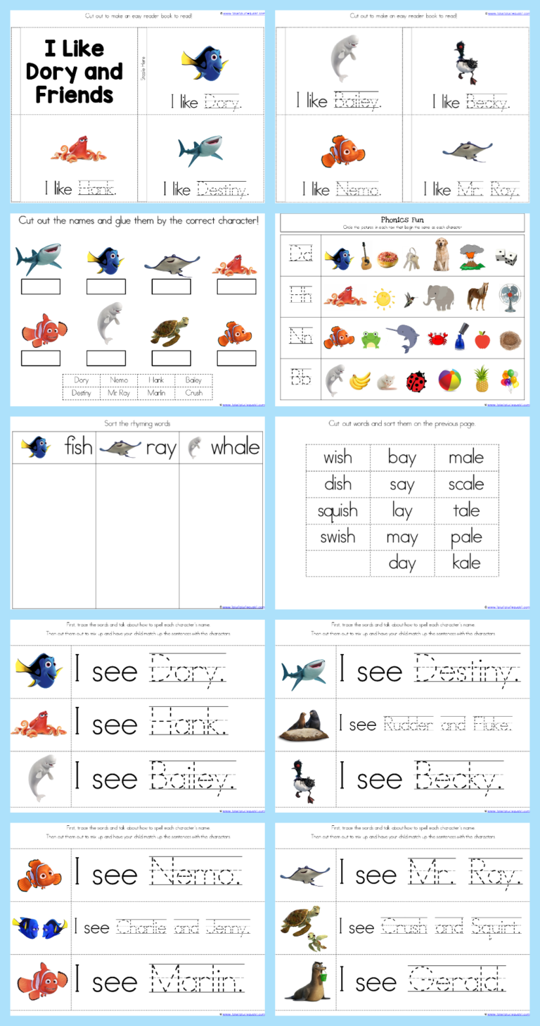 Finding Dory Kindergarten Printables - 1+1+1=1