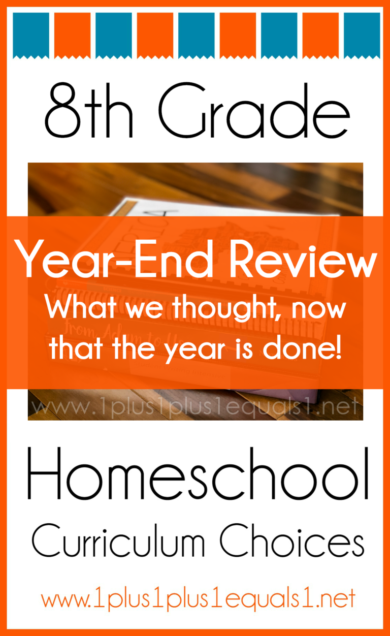 8th Grade Homeschool Curriculum Year-End Review–Round 2! - 1+1+1=1