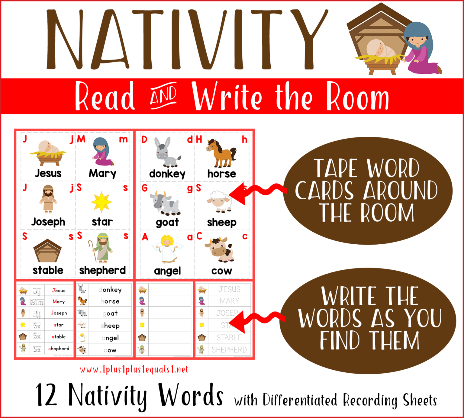 Nativity Read & Write The Room Printables - 1+1+1=1