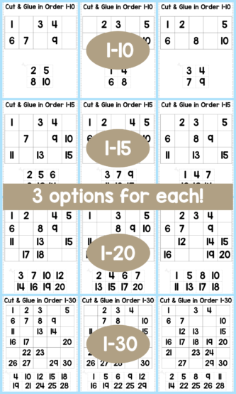Number Order Printables 1-30 - 1+1+1=1