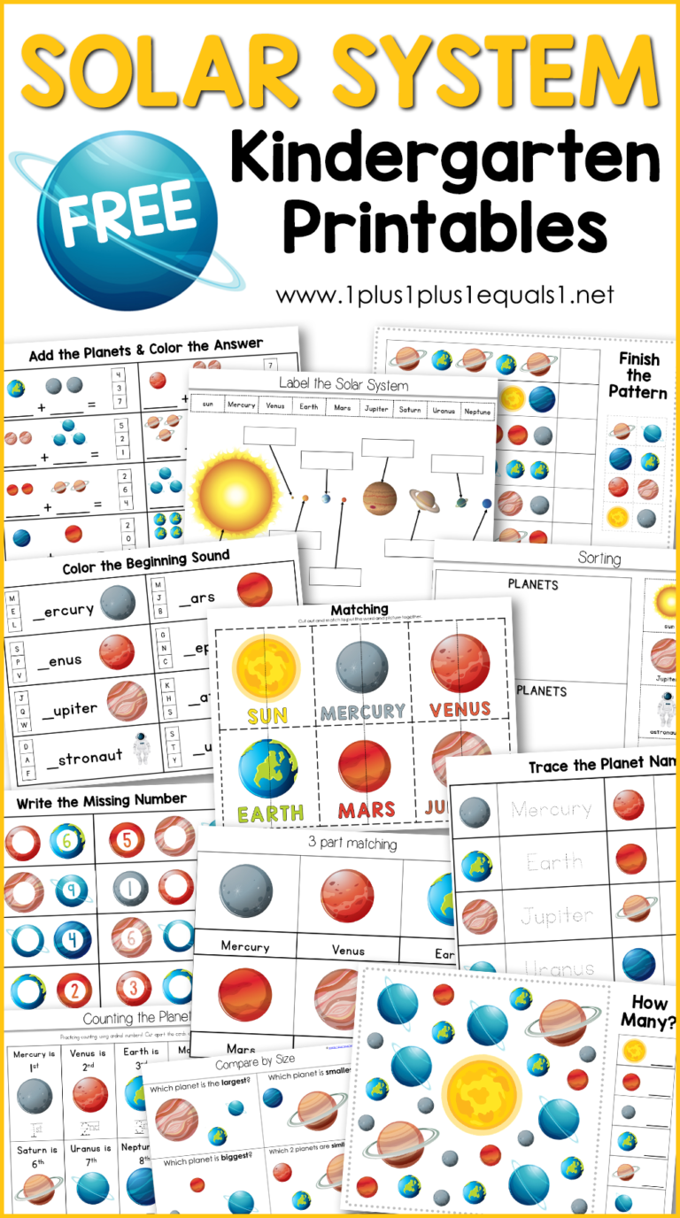 Solar System Kindergarten Printables - 1+1+1=1