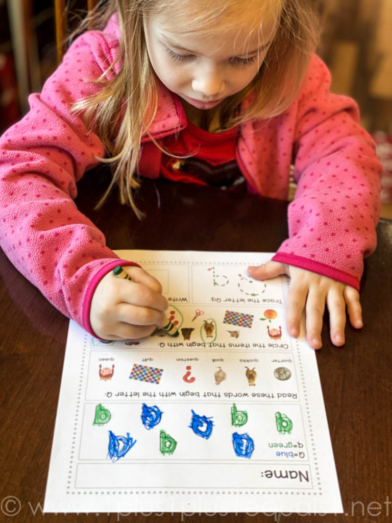 Kindergarten at Home ~ Letter Q, Reading, Math, & More! - 1+1+1=1