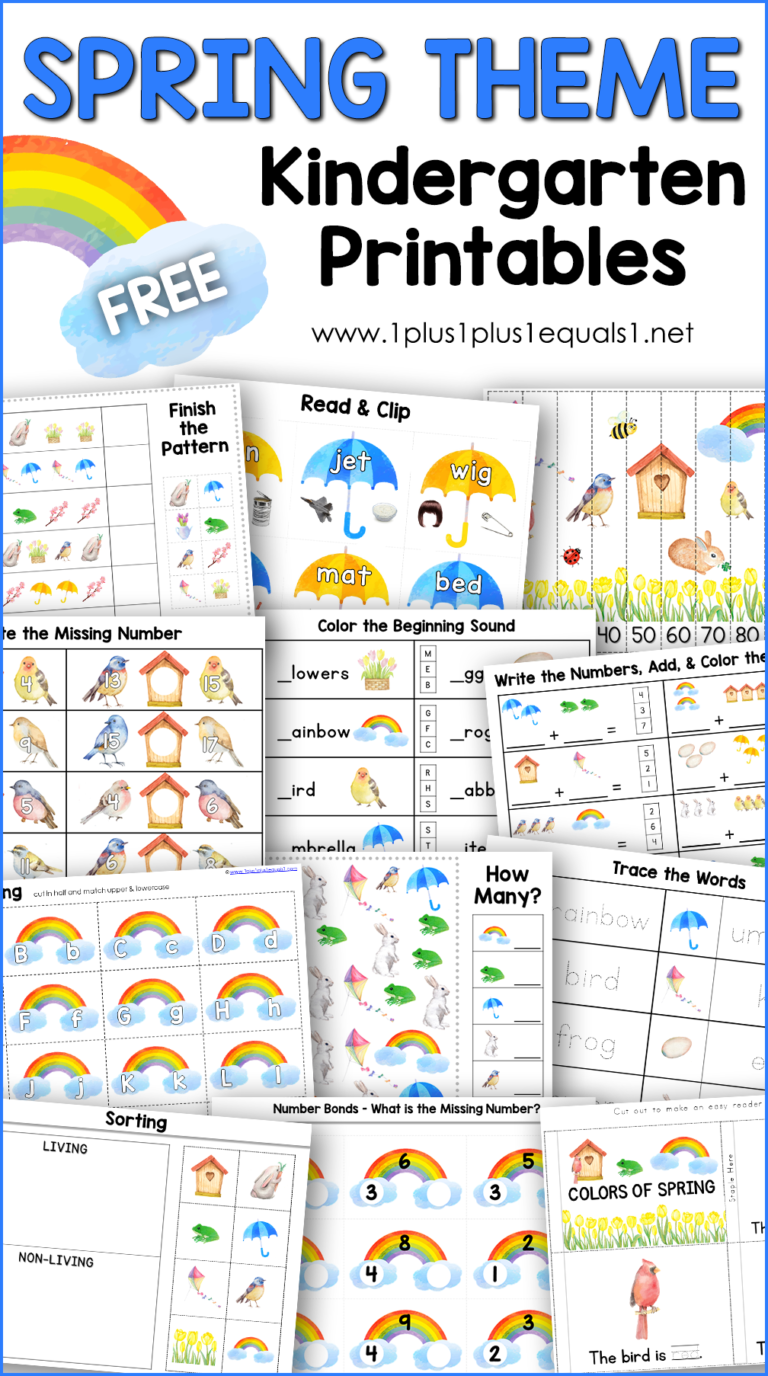 Spring Theme Kindergarten Printables - 1+1+1=1