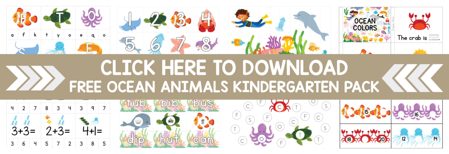 Ocean Animals Kindergarten Printables - 1+1+1=1