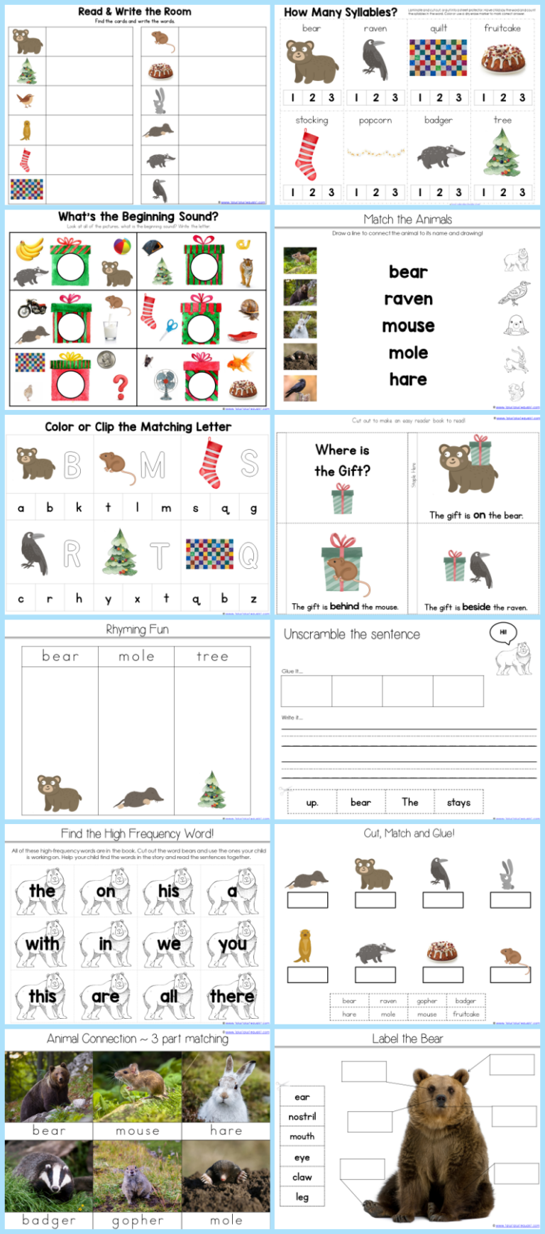 Bear Stays Up for Christmas Kindergarten Literature Unit - 1+1+1=1