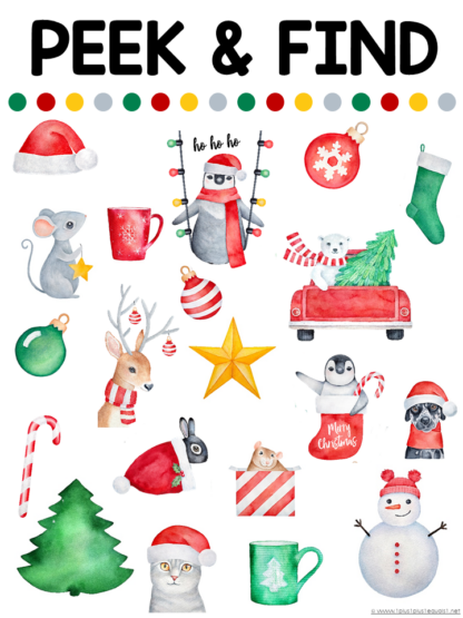 Peek & Find ~ Free Christmas Printable Game for Kids - 1+1+1=1