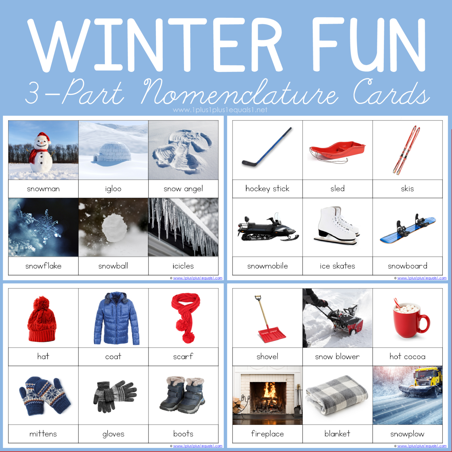 Montessori Nomenclature - Winter 3 Part Cards for winter word work and ...