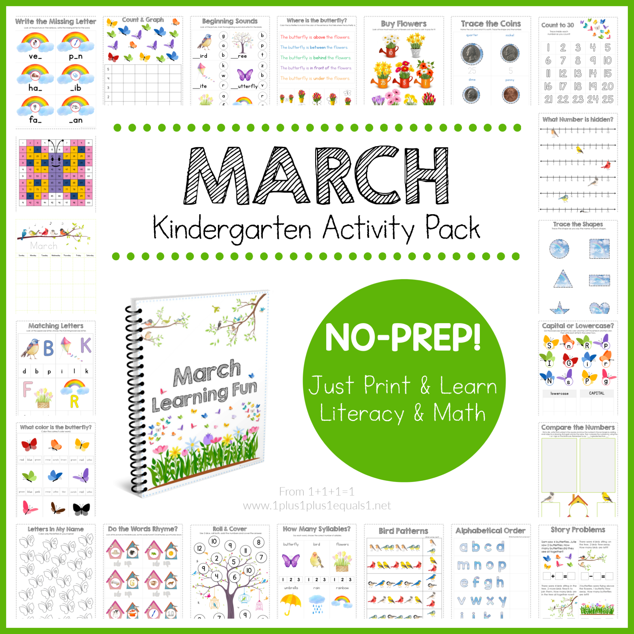 Spring Theme Kindergarten No-Prep Printable Activity Pack for March - 1 ...