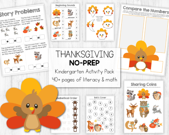 Thanksgiving Theme Kindergarten No-Prep Activity Pack - 1+1+1=1