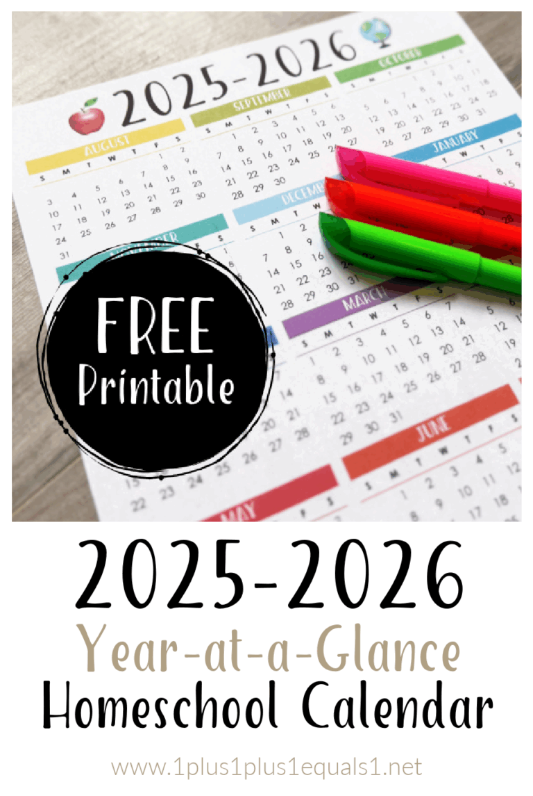 2025-2026 Year at a Glance Homeschool Calendar - 1+1+1=1