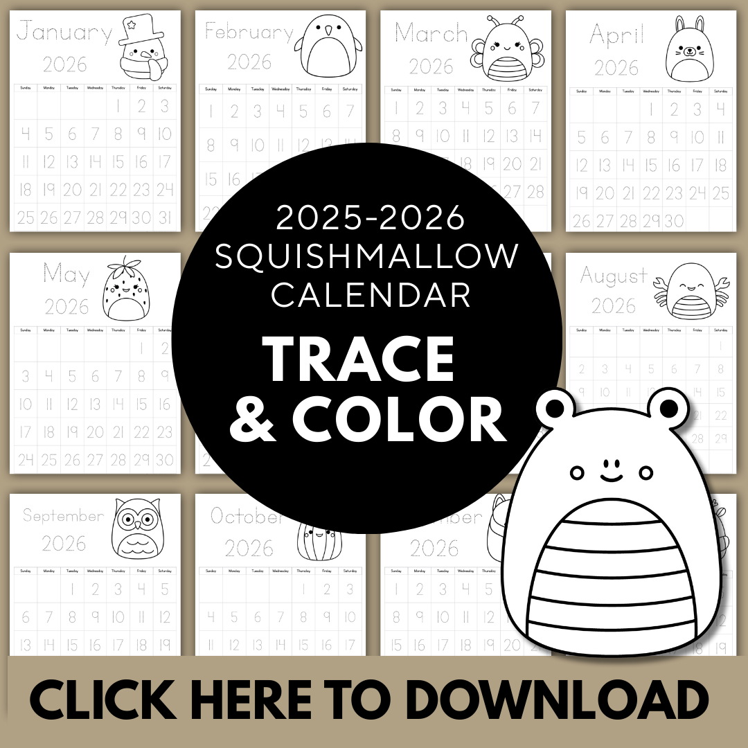 Squishmallow Printable Calendars for Kids - 1+1+1=1