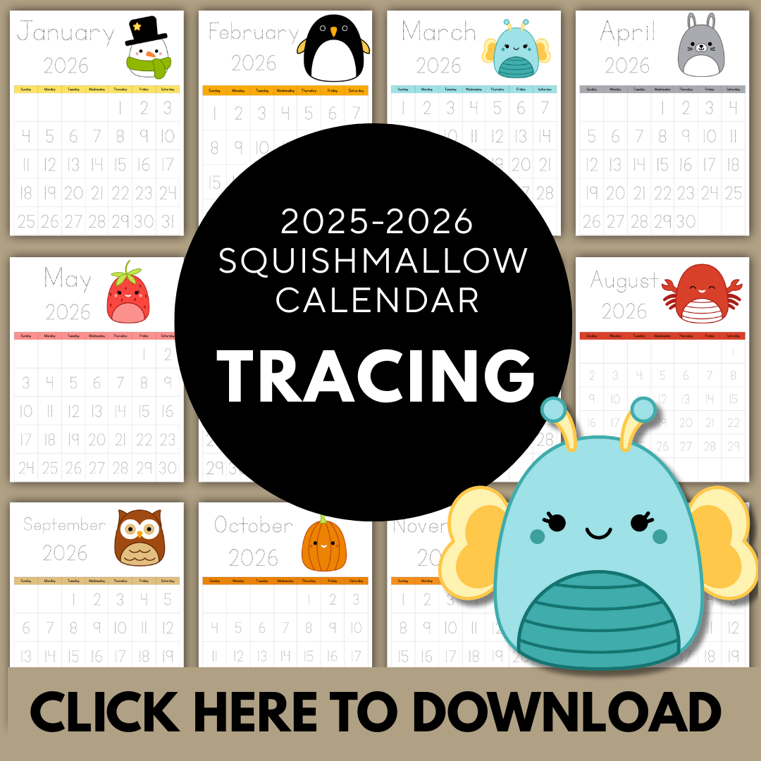 Squishmallow Printable Calendars for Kids - 1+1+1=1