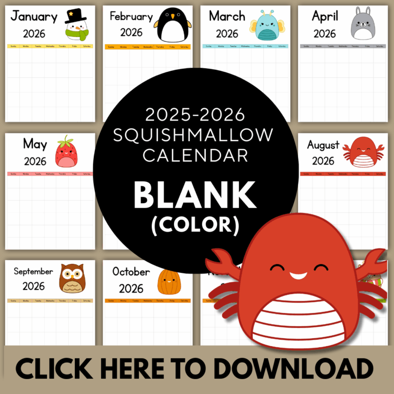 Squishmallow Printable Calendars for Kids - 1+1+1=1