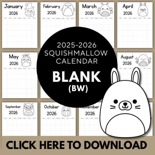 Squishmallow Printable Calendars for Kids - 1+1+1=1